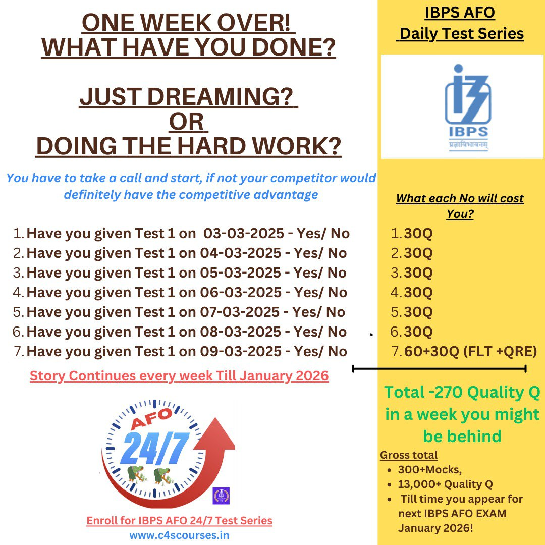 IBPS AFO 24/7 Daily Test Series – The Key to Your Success! - C4S Courses